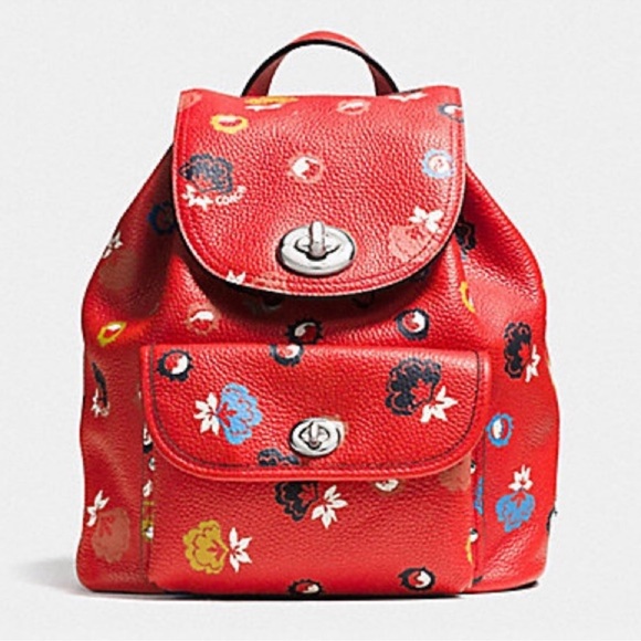 Coach | Bags | Coach Floral Mini Turn Lock Rucksack Bucket Backpack ...